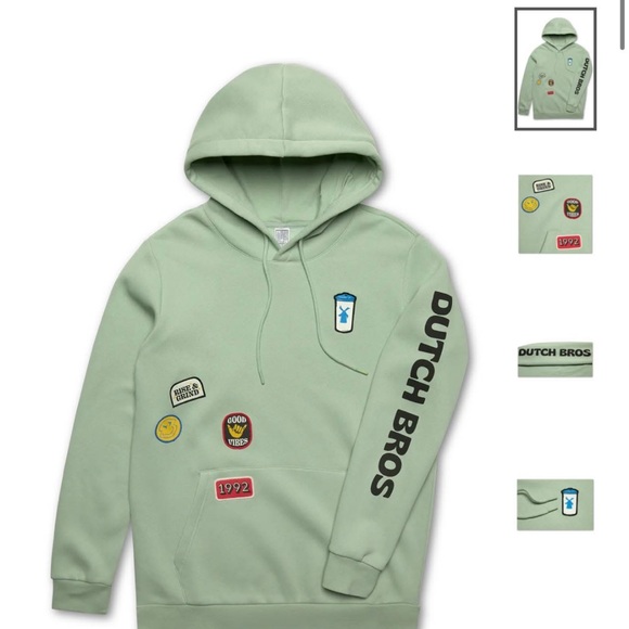 Dutch Bros | Sweaters | Dutch Bros Green Hoodie With Patches | Poshmark
